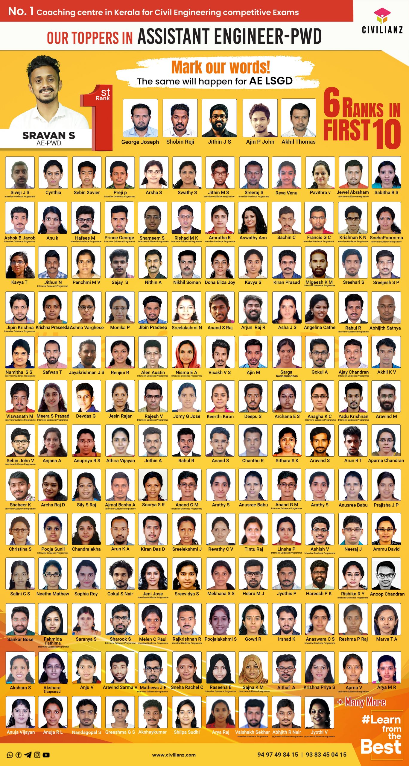 Ranked List for the post of ASSISTANT ENGINEER (CIVIL) in PWD